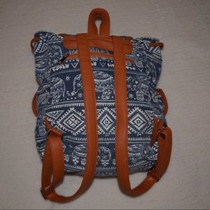 Bags | Blue And White Printed Backpack | Poshmark